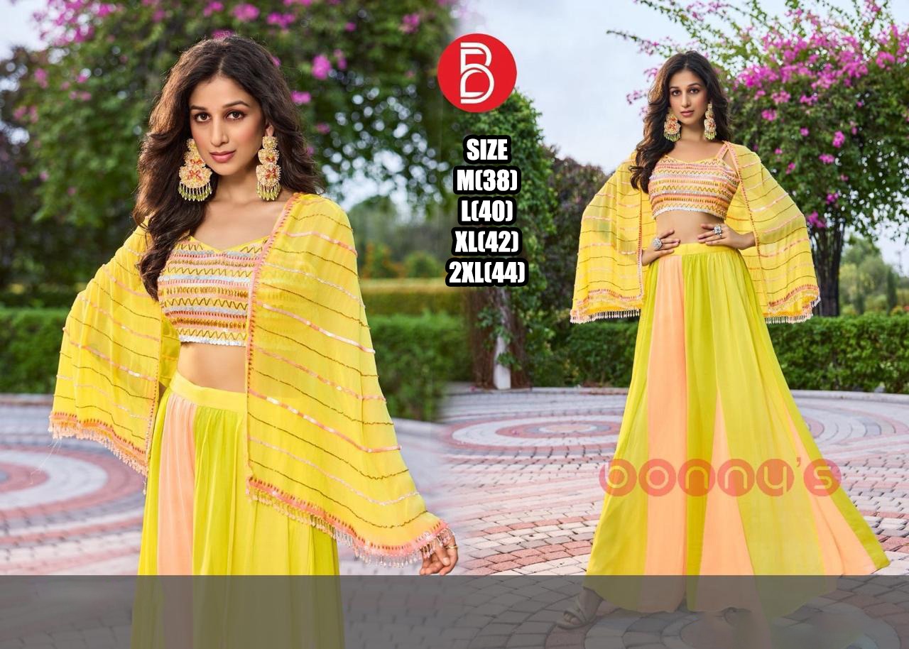 This Exclusive Collection Of Georgette Yellow Shrug Set For Haldi ...