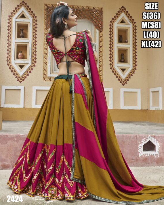 Printed With Thread Embroidery All Over Mirror Work Designer Chaniya ...