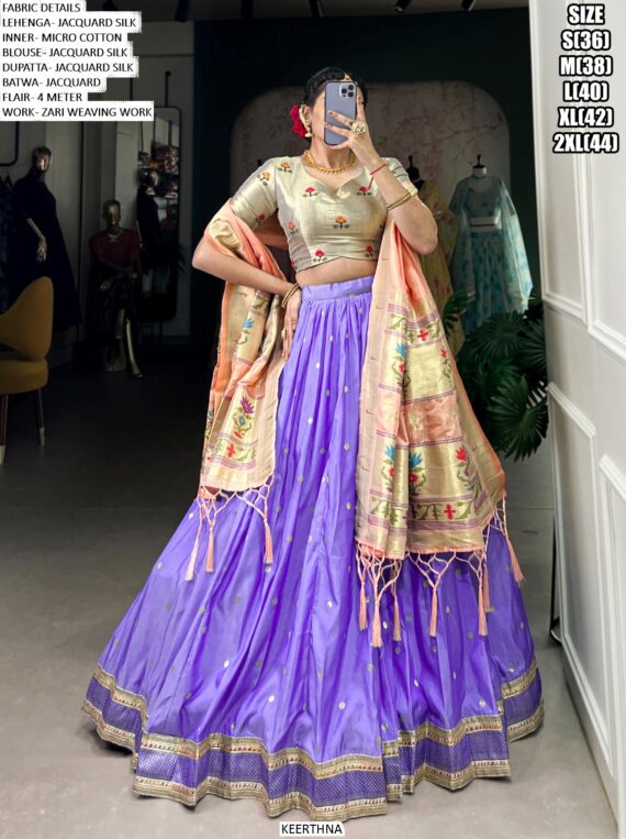 Traditional Jacquard Silk Weaving Worked Paithani Lehenga Choli ...