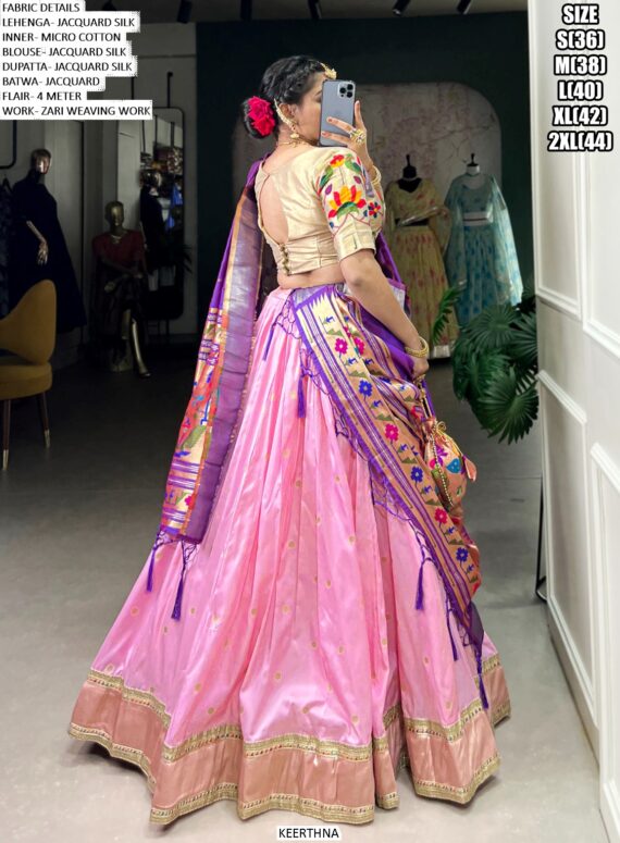 Traditional Jacquard Silk Weaving Worked Paithani Lehenga Choli ...