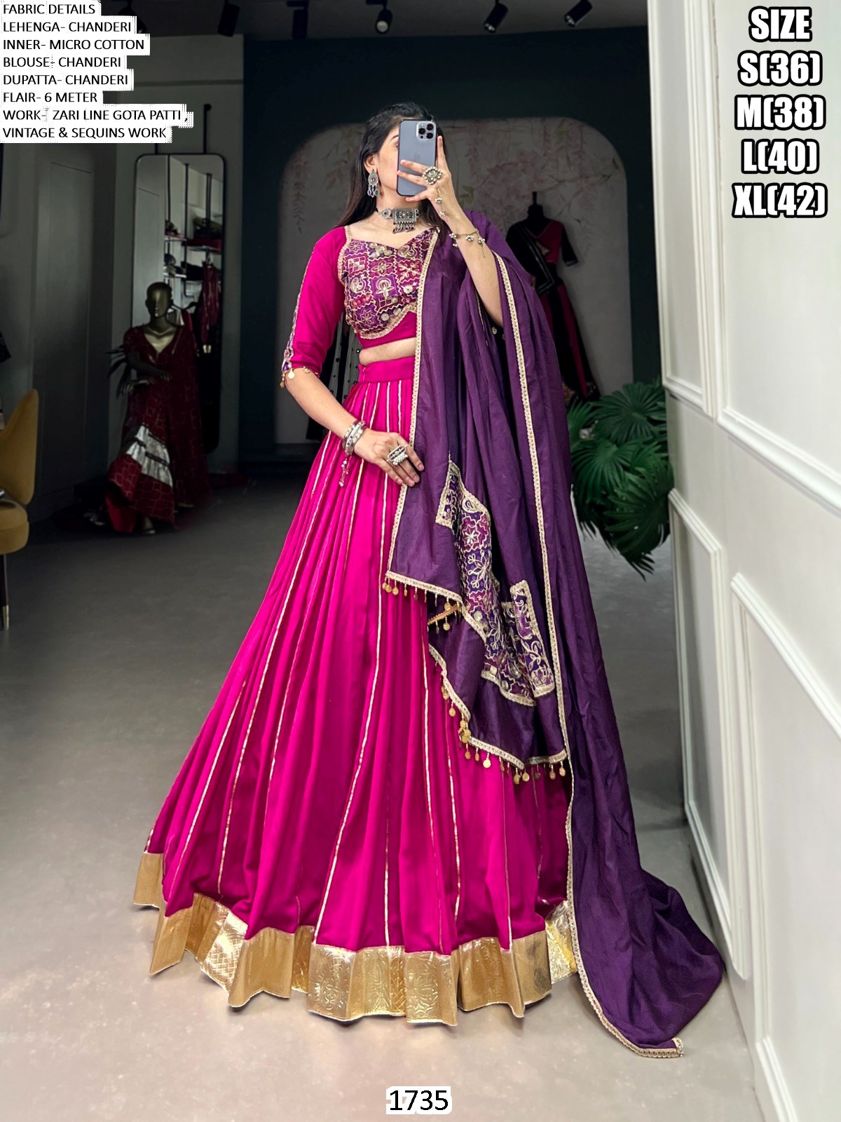 Zari Line Gota Patti Design Chanderi Readymade Chaniya Choli ...