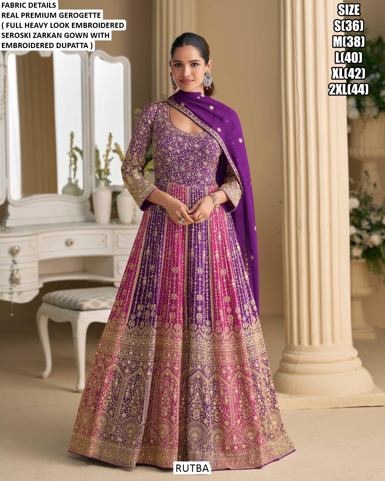 Wedding Reception Wear Georgette Embroidered Seroski Zarkan Work ...