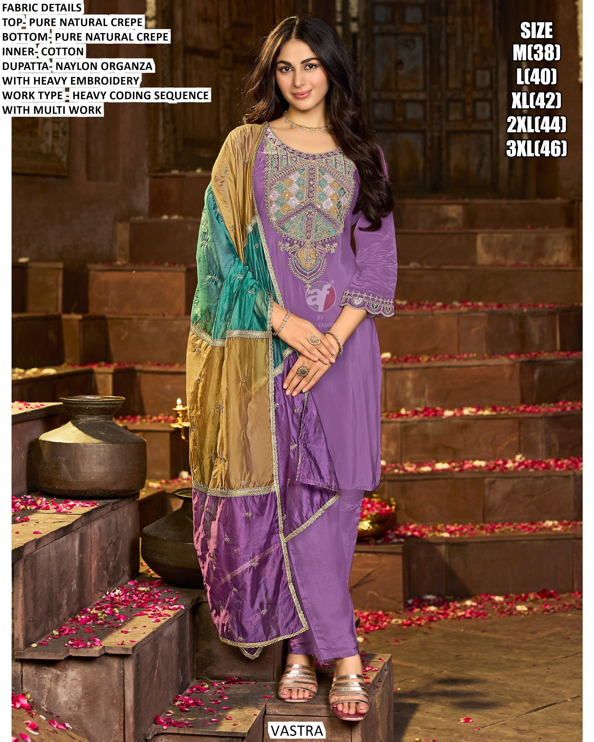 Natural Crape Multi Thread Worked Readymade Festival Kurti Set In ...